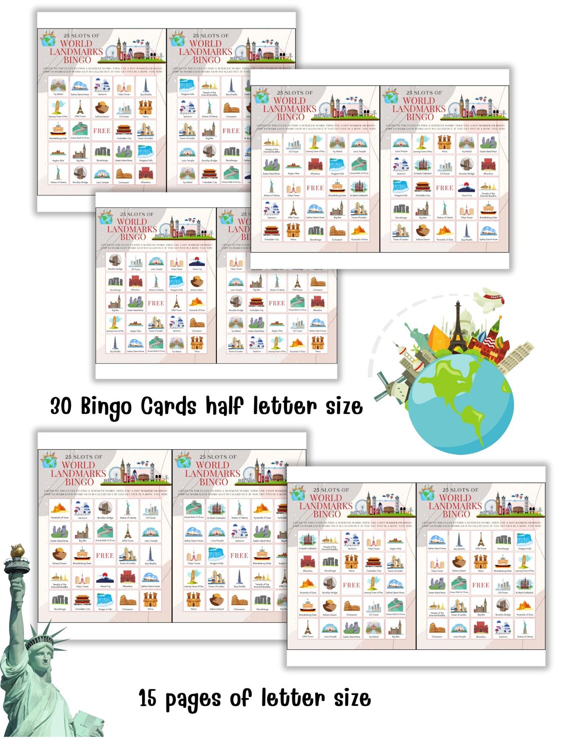 World Landmarks Bingo | Fun & Educational Bingo Game for Kids - Etsy