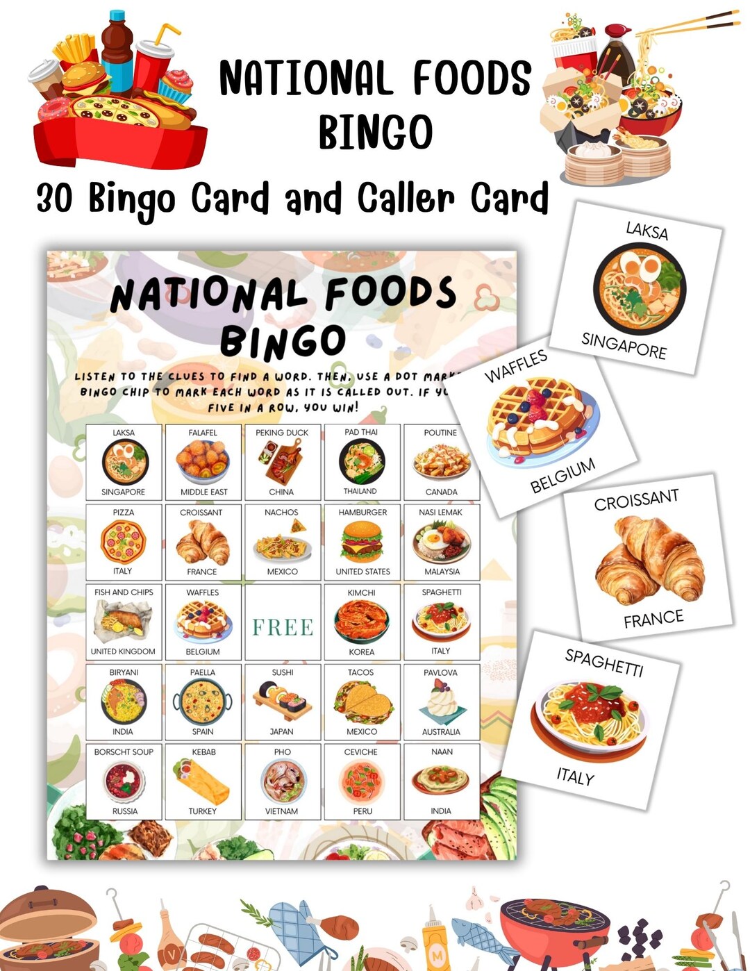 National Foods Bingo: World Food Game for Kids - Cultural Learning (PDF ...