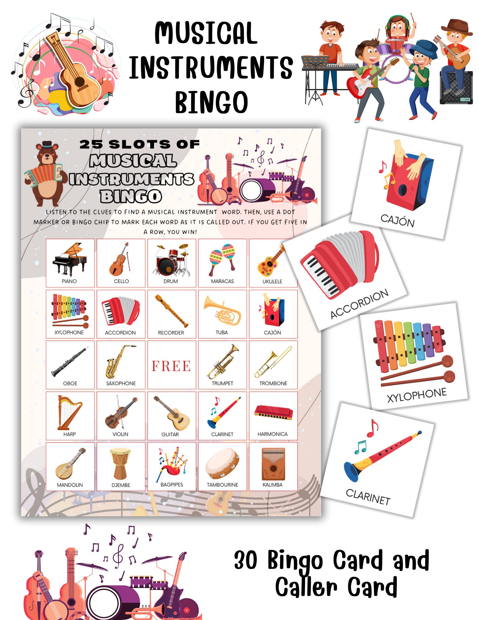 Musical Instruments Bingo Game | Music Class Printable | Kids Music ...