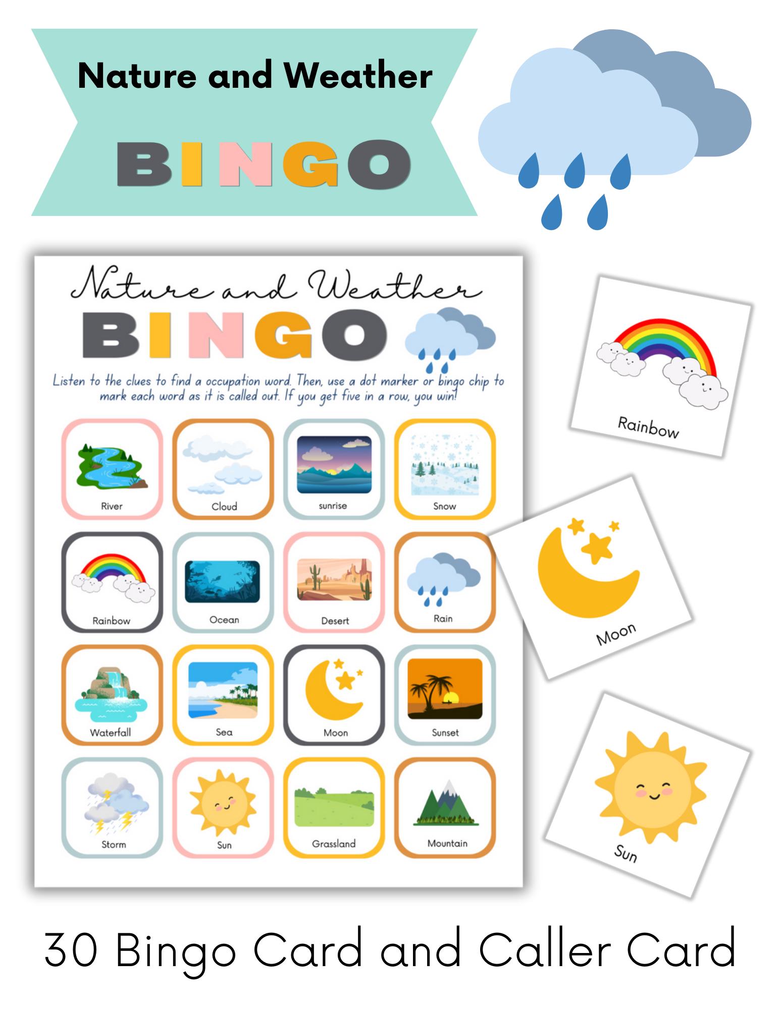 Nature and Weather BINGO Game Activity 30 Different Bingo Cards - Etsy