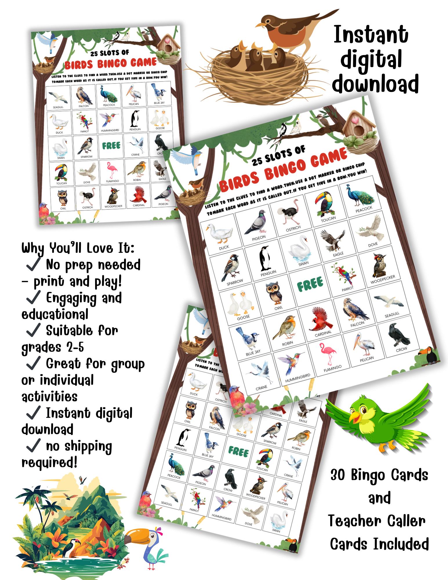 Bird Bingo Game Printable – Educational Nature Activity for Kids | Fun ...