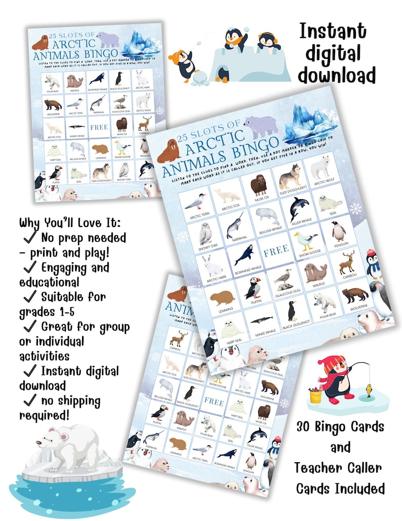 Arctic Animals Bingo Game – Printable Educational Winter Activity for ...