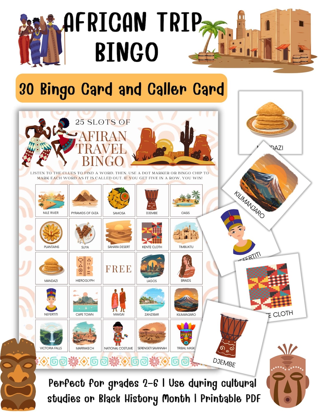 African Culture Bingo Game: Printable Educational Kids Activity ...