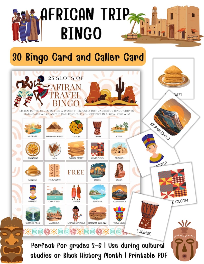 African Culture Bingo Game: Printable Educational Kids Activity ...