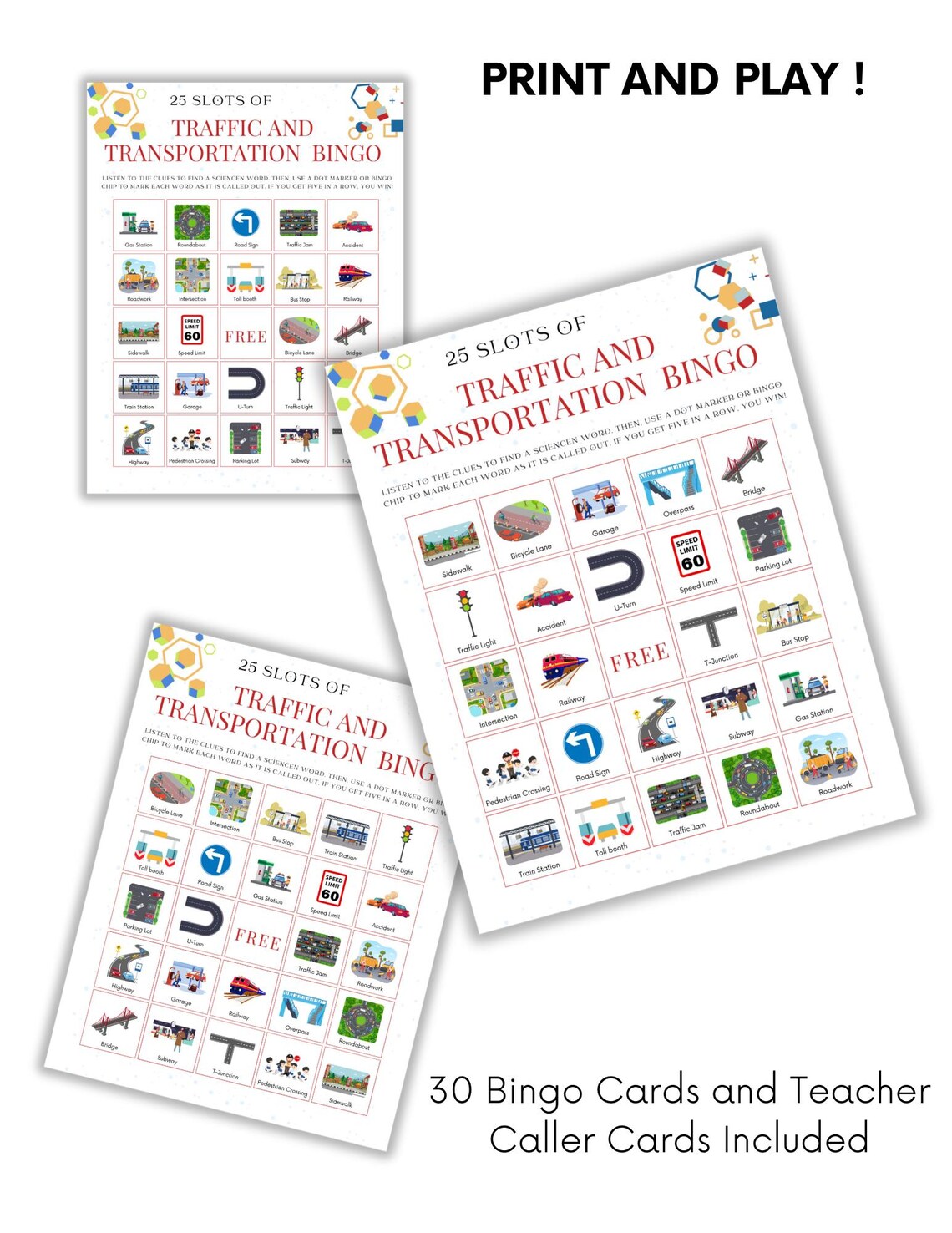 Traffic/transportation BINGO Game Activity 30 Different Bingo Cards - Etsy