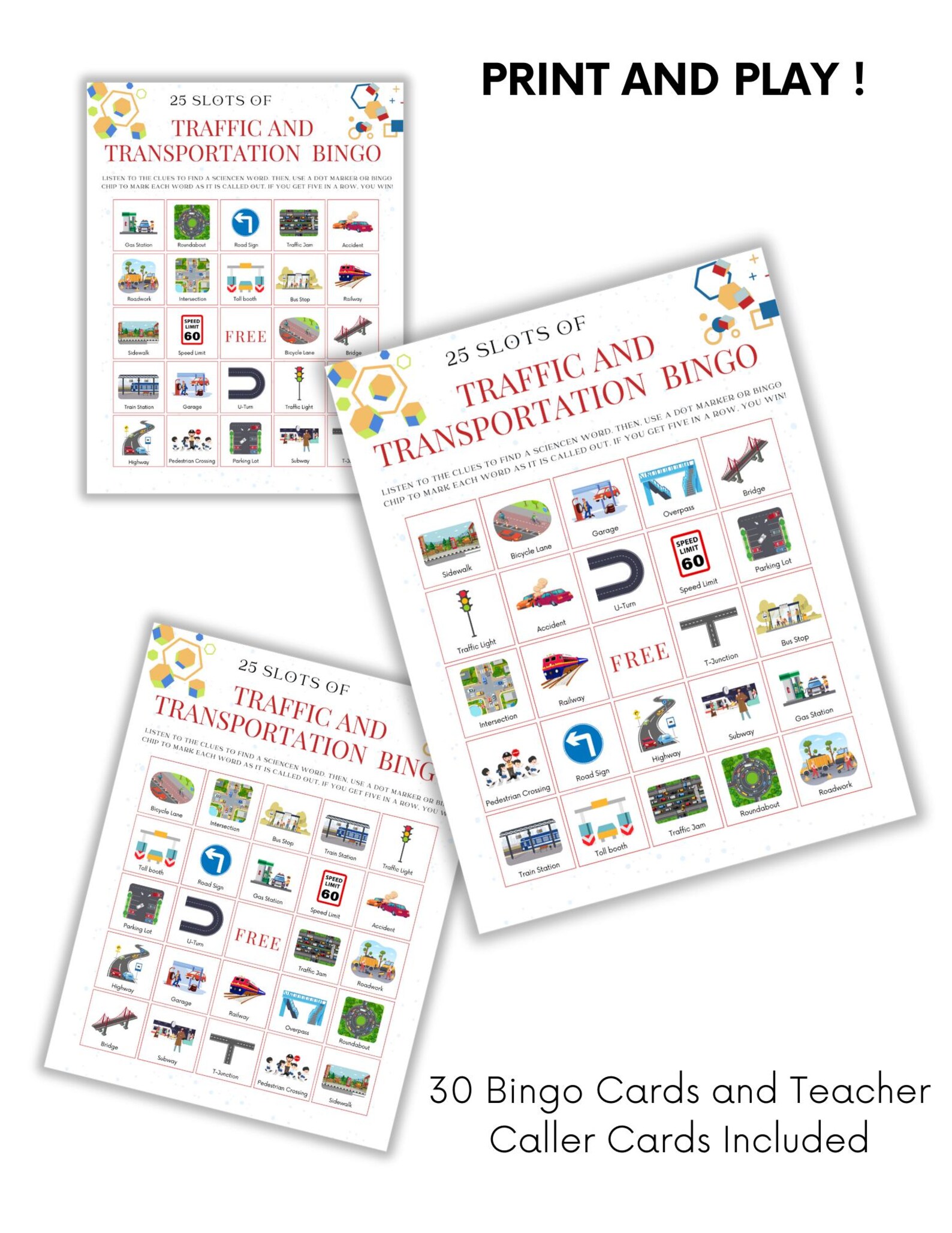 Traffic/transportation BINGO Game Activity 30 Different Bingo Cards - Etsy