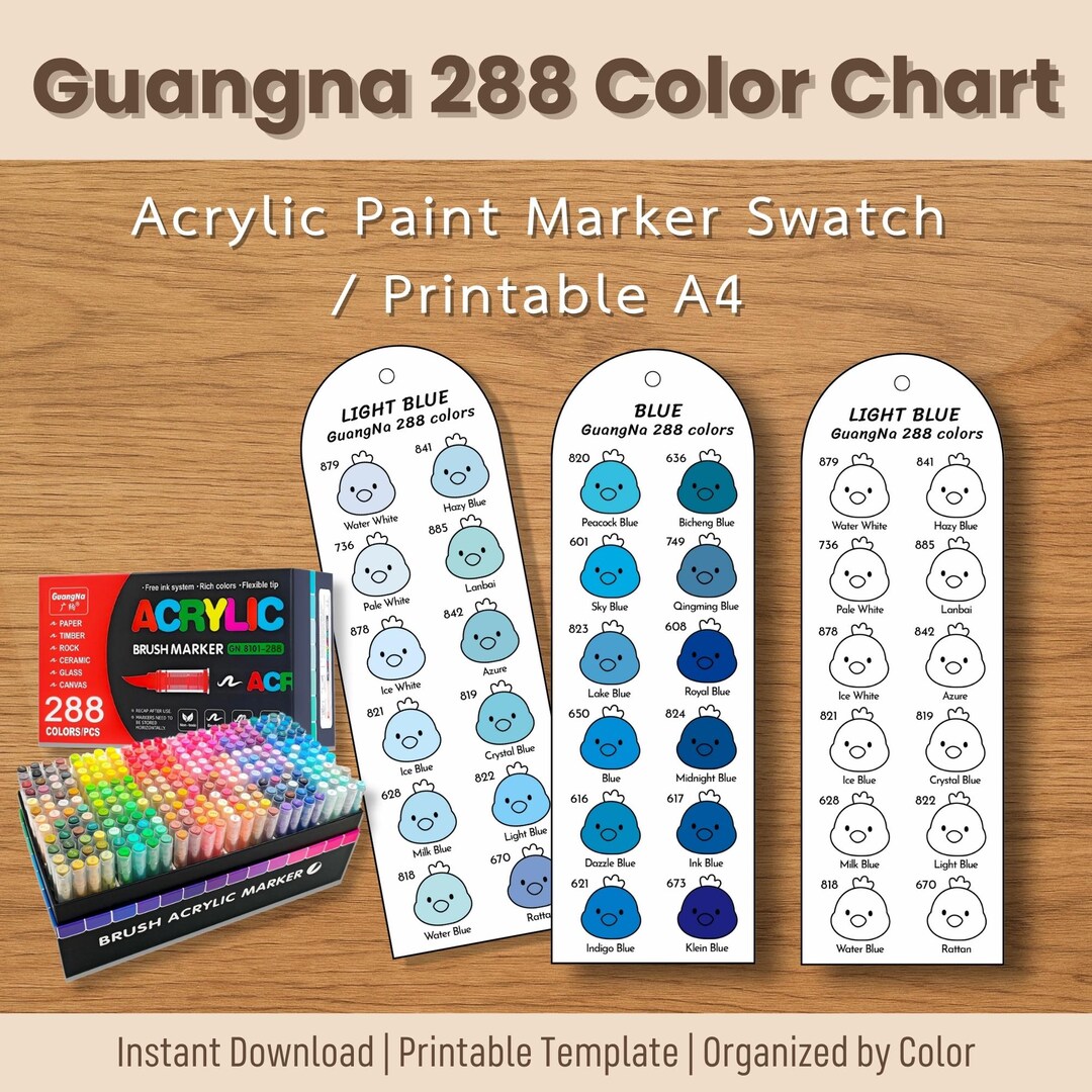 Guangna Brush Acrylic Marker Color Swatch Template,288 Colors ...