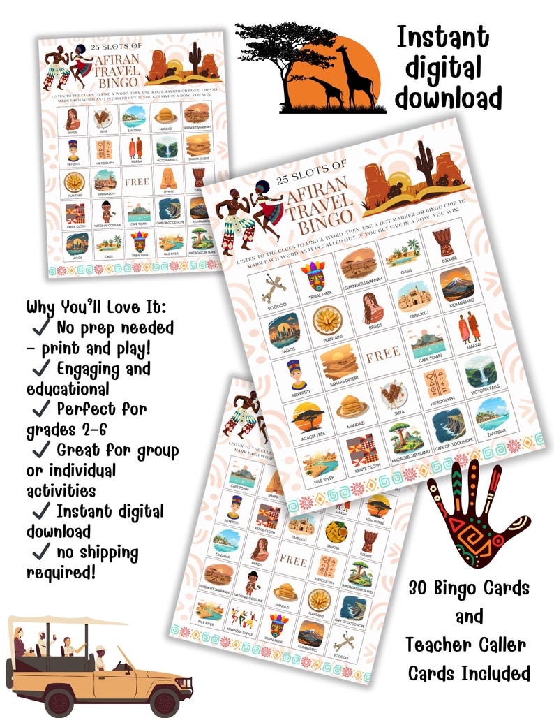 African Culture Bingo Game: Printable Educational Kids Activity ...