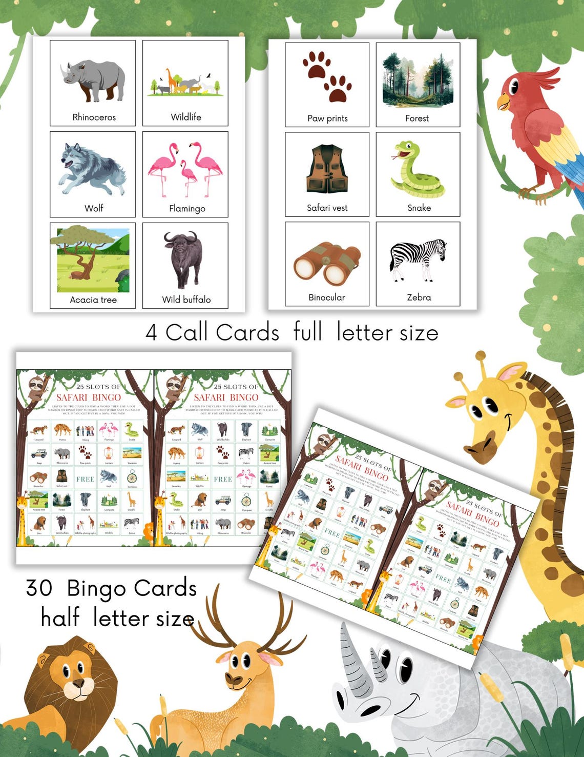 30 Safari Bingo Cards Printable Game for Kids - Etsy
