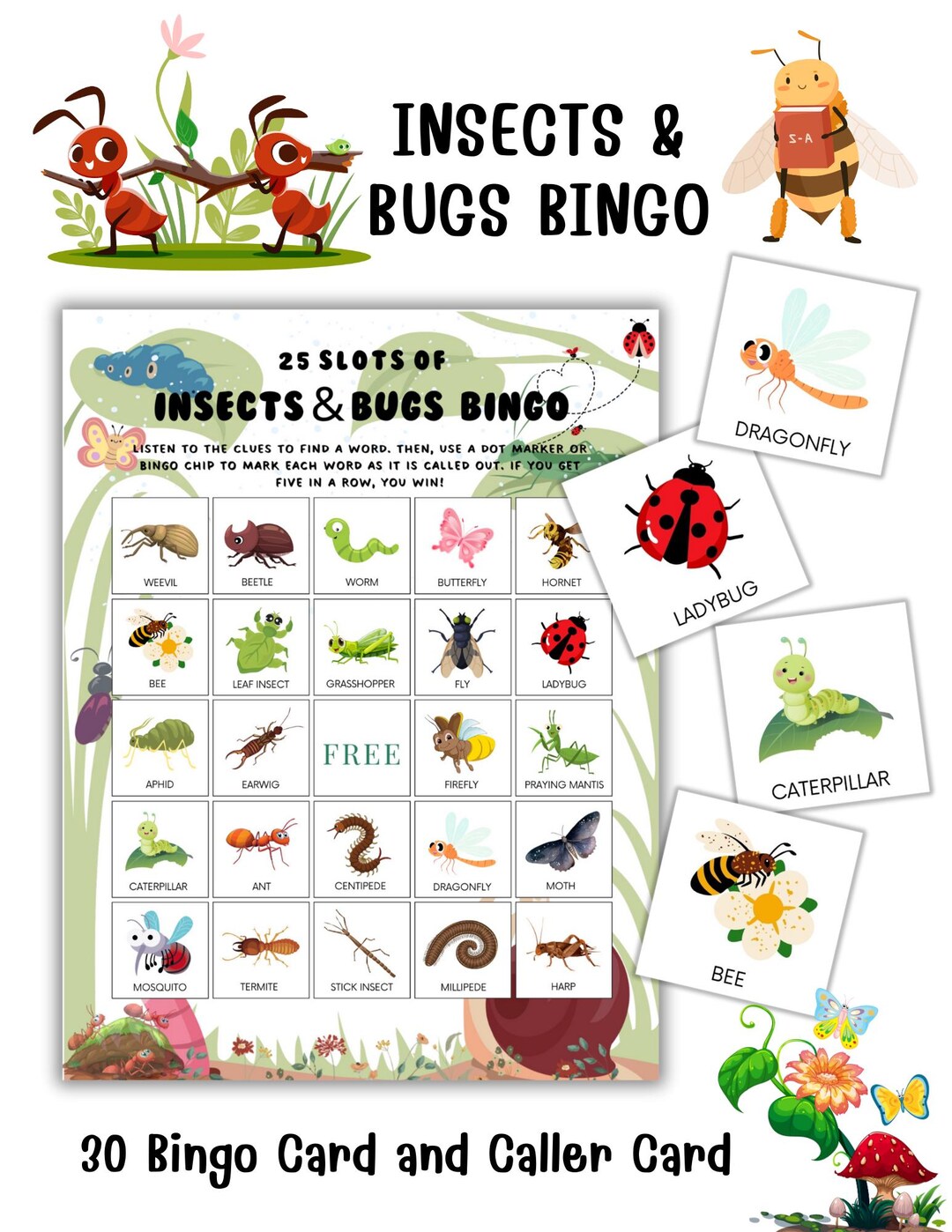 Insects and Bugs Bingo Game | Printable Bug Bingo for Kids | Spring ...