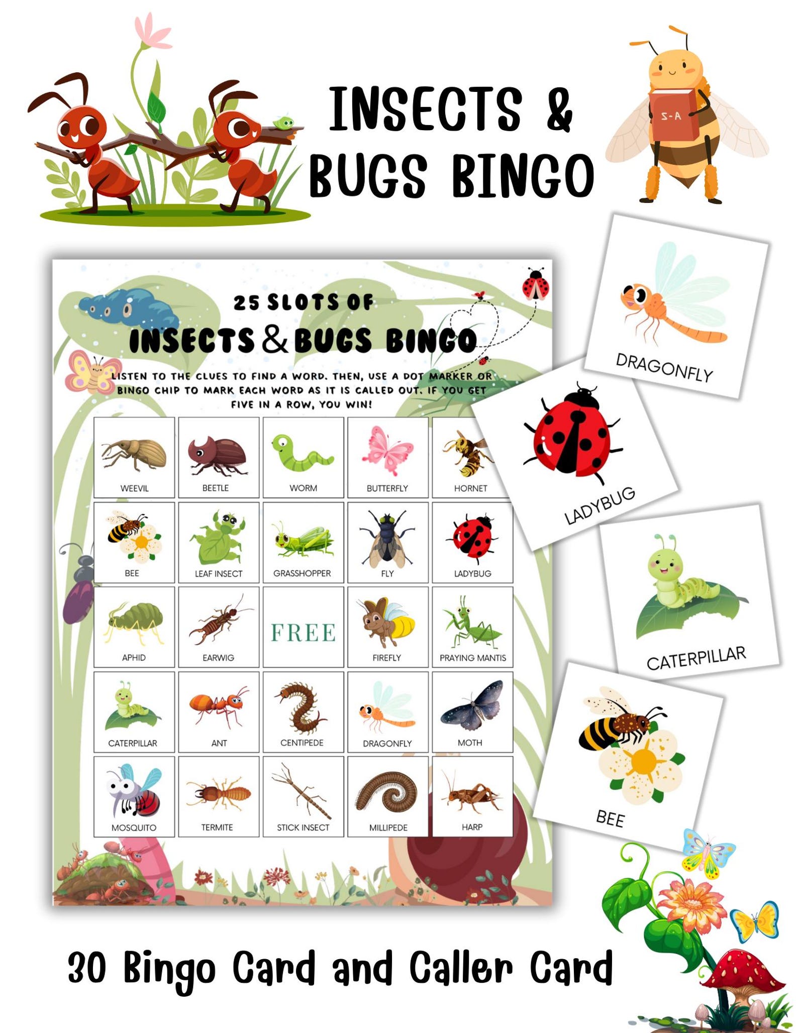 Insects and Bugs Bingo Game | Printable Bug Bingo for Kids | Spring ...