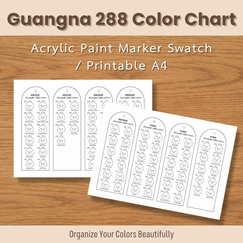 Guangna Brush Acrylic Marker Color Swatch Template,288 Colors ...