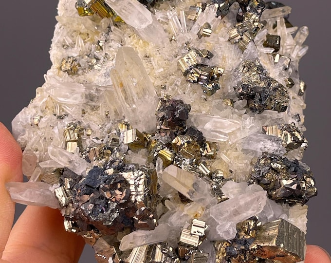Collector Grade Spanish Pyrite With Quartz Crystals | Golden Cubic ...