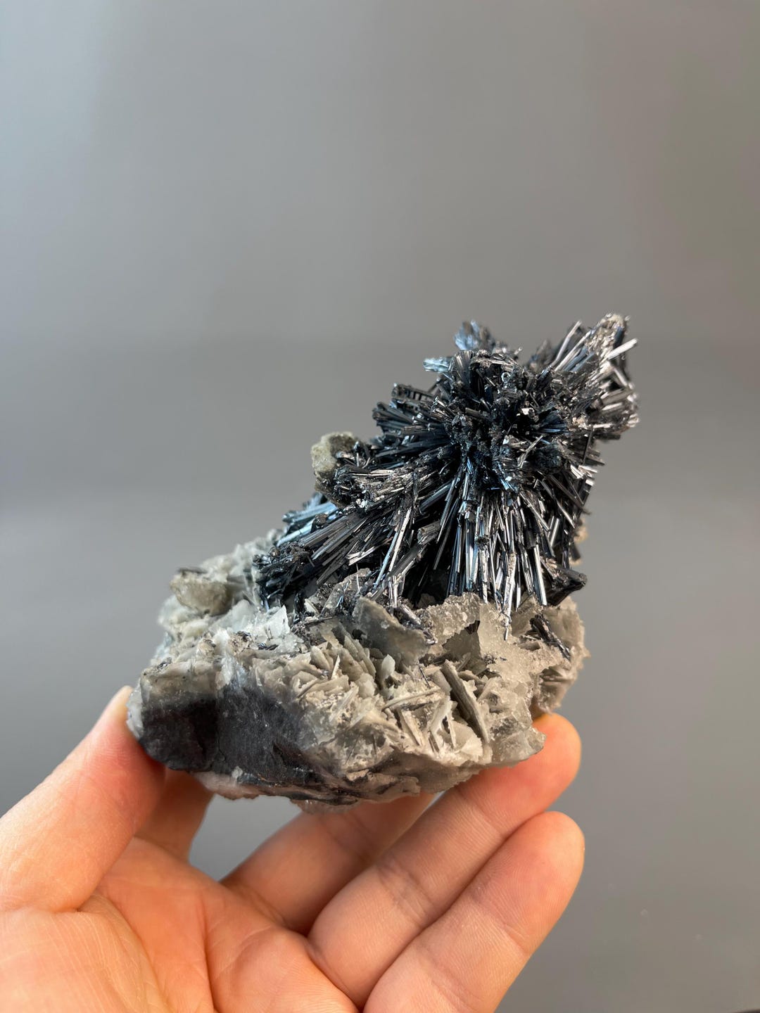 Large Stibnite on Rock Base With Mica and Quartz Rare Shimmering ...