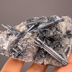 Rare Stibnite Mineral Specimen With Barite Crystal Cluster From Hunan ...