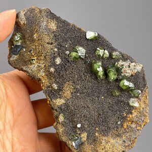 Rare Green Andradite Garnet Crystal Cluster on Matrix - Raw Mineral ...