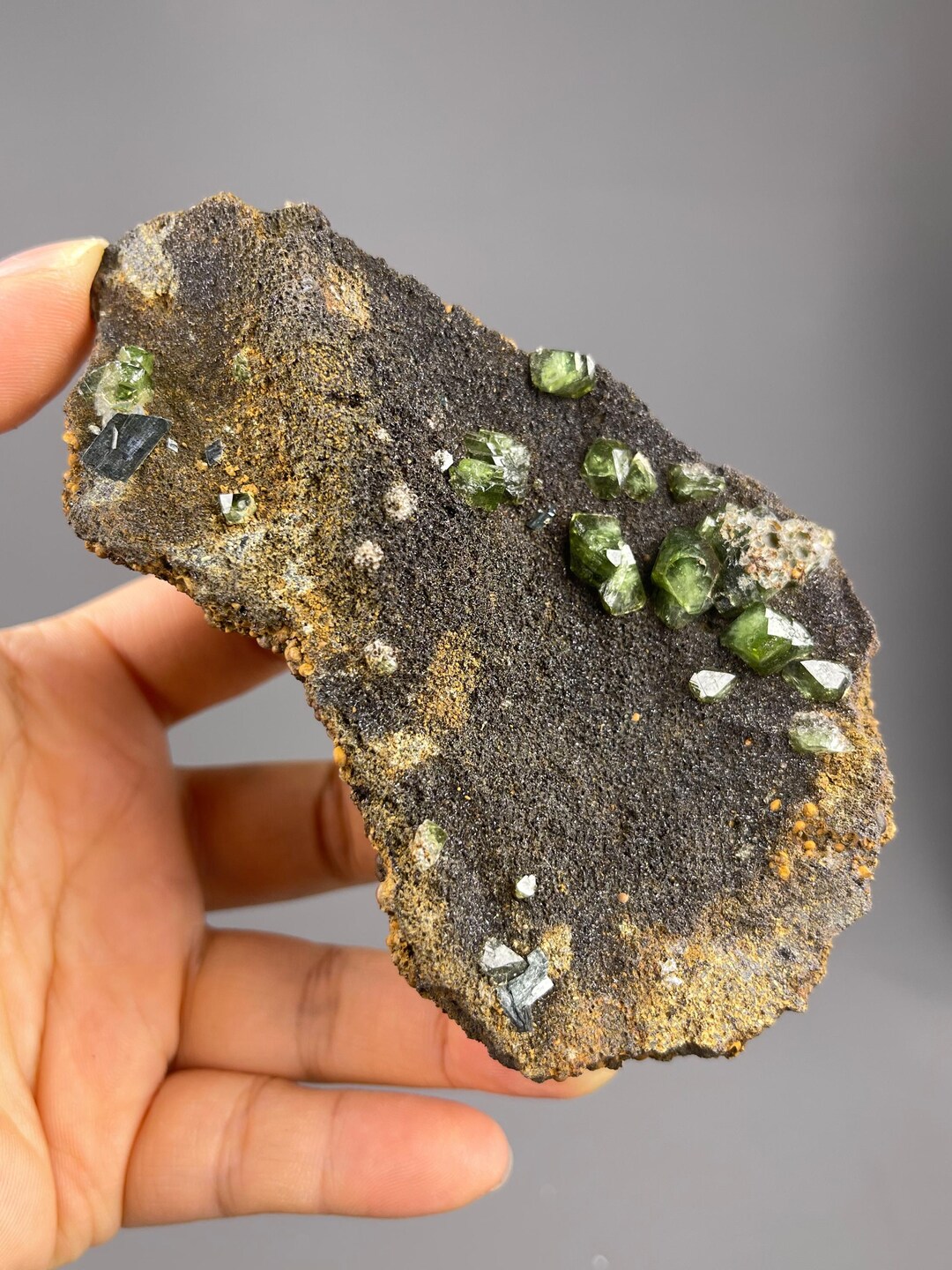 Rare Green Andradite Garnet Crystal Cluster on Matrix - Raw Mineral ...