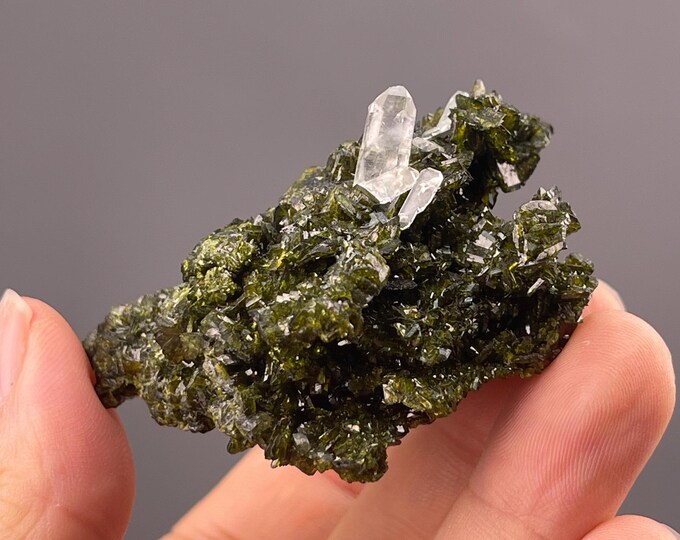 Forest-green Quartz With Epidote Cluster From Sichuan, China Natural ...