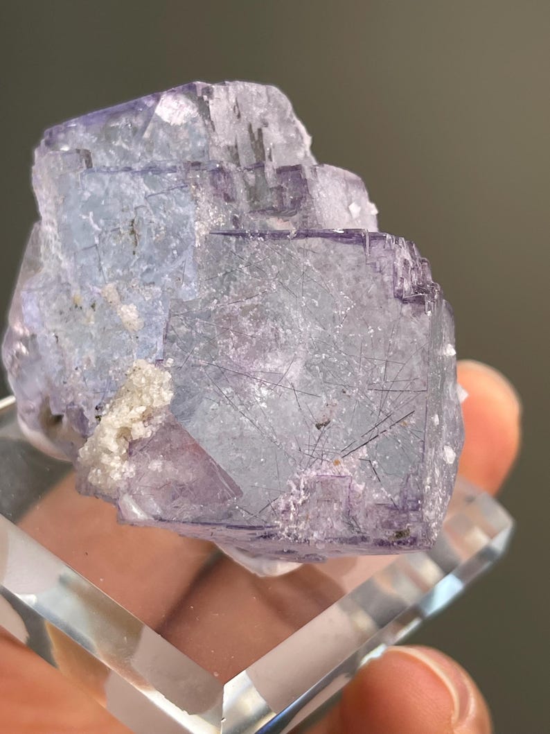 Rare Blue-purple Fluorite: Stepped Crystal With Silver Needle ...