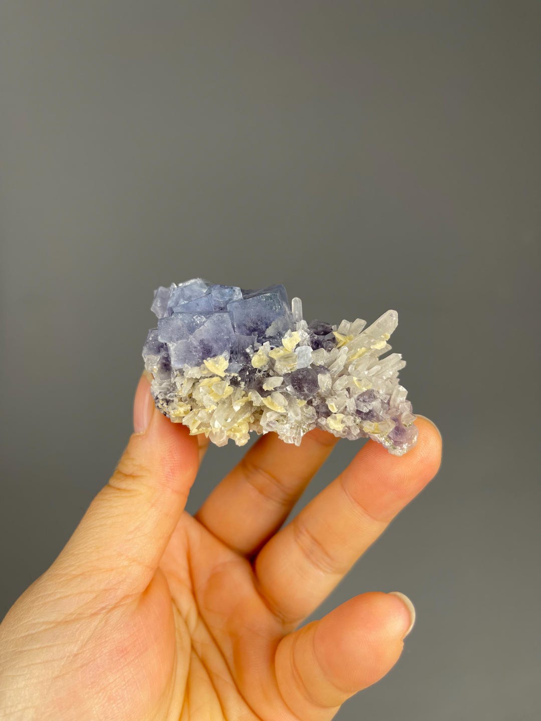 Rare YGX Fluorite: Purple Phantom & Blue Crystal With Calcite Quartz ...
