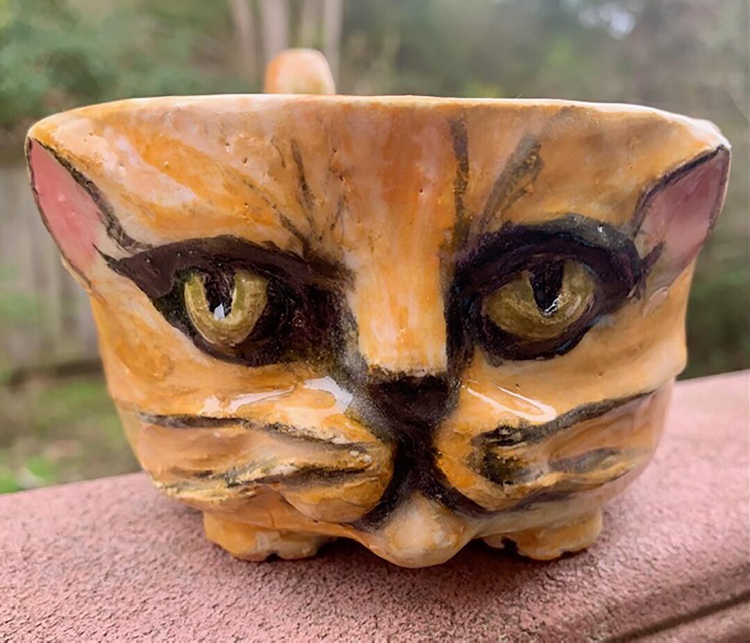 Handmade Stoneware Cat Mug "rusty" Kitty Tail Handle, Cat Paws, Cat ...