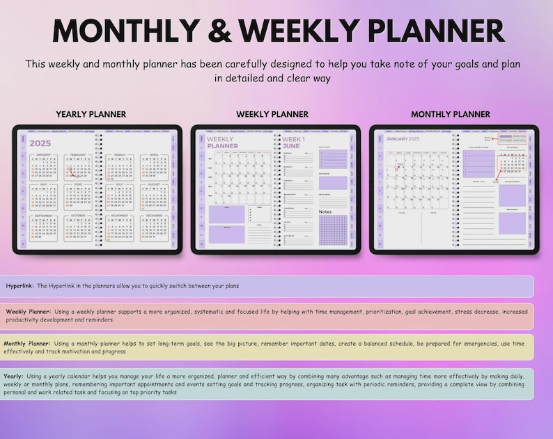 All-in-one Digital Planner 2026 2027 2028, Daily Weekly Monthly Journal ...