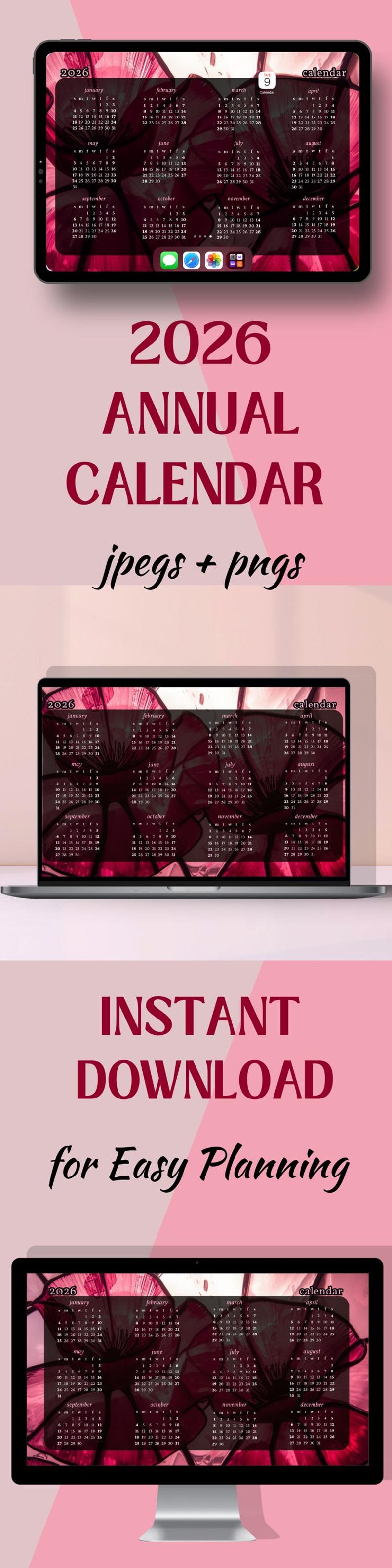 2026 Year at a Glance Stained Glass Poppies Calendar Digital Poppy ...