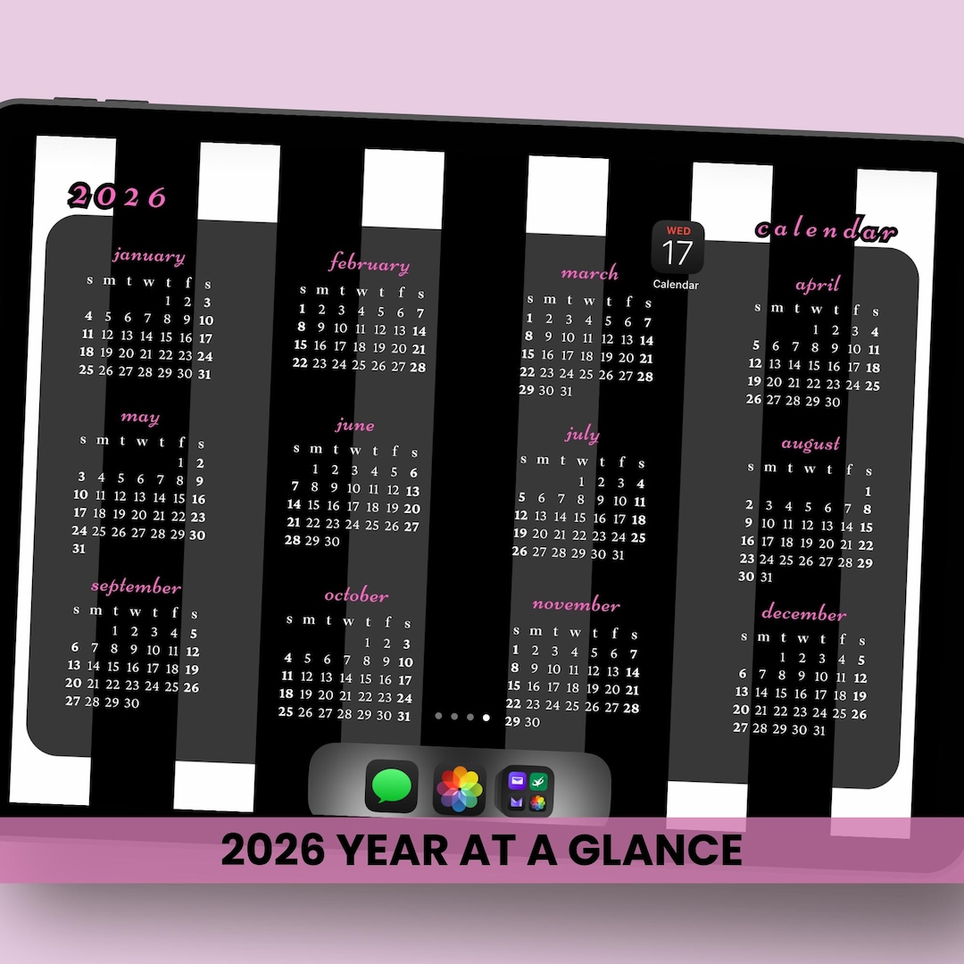 2026 Year at a Glance Calendar Black and White Striped Wallpaper for ...