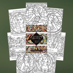 Stained Glass Pin-up Girls Coloring Book for Adults Stained Glass Art ...