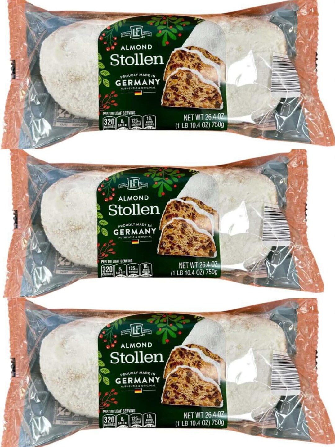 Pack of 3 L'oven Fresh German Stollen, Flavors: Almond, Marzipan ...