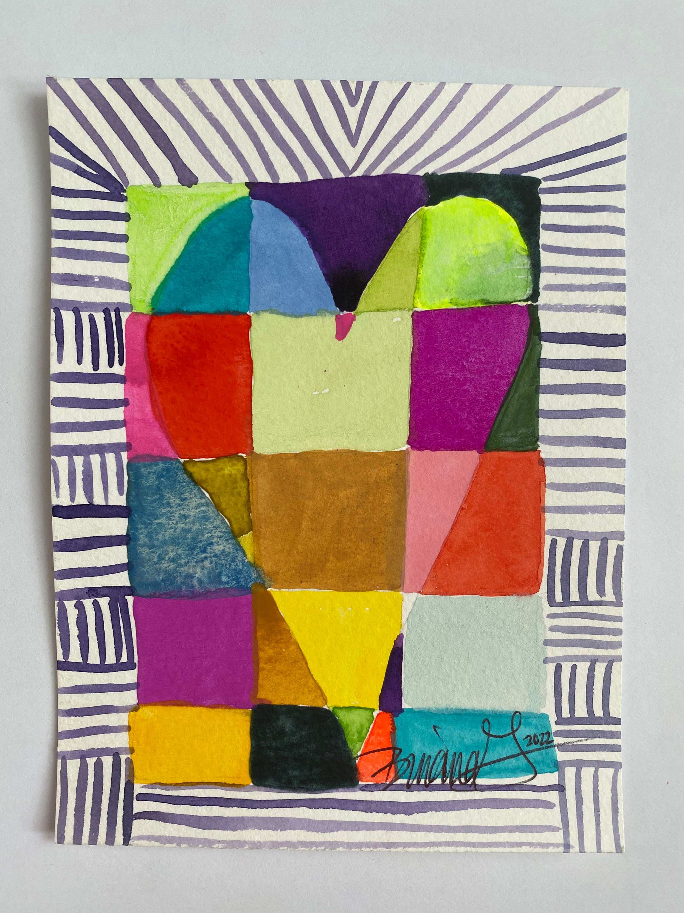 Original Watercolor Heart Grid Painting With Border - Etsy