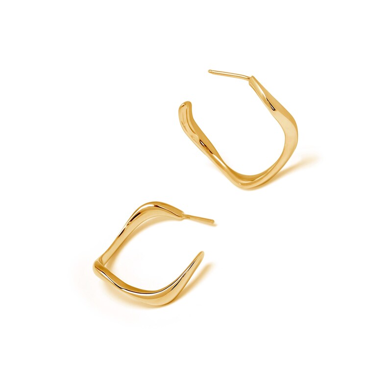 Wave Hoop Earrings: Modern Organic Ribbon Design Gold Vermeil Sterling ...