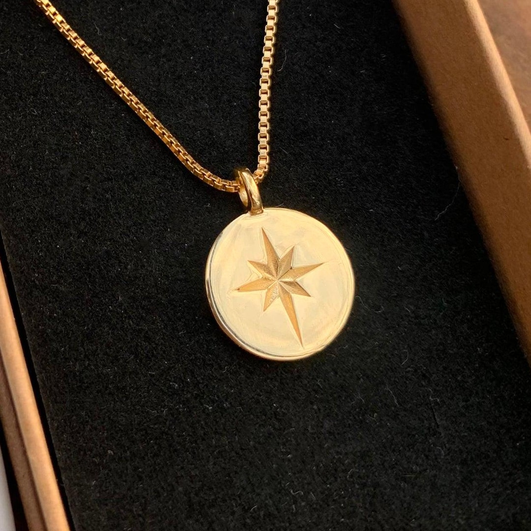 North Star Coin Necklace: Celestial Gold Pendant, Minimalist Jewelry ...