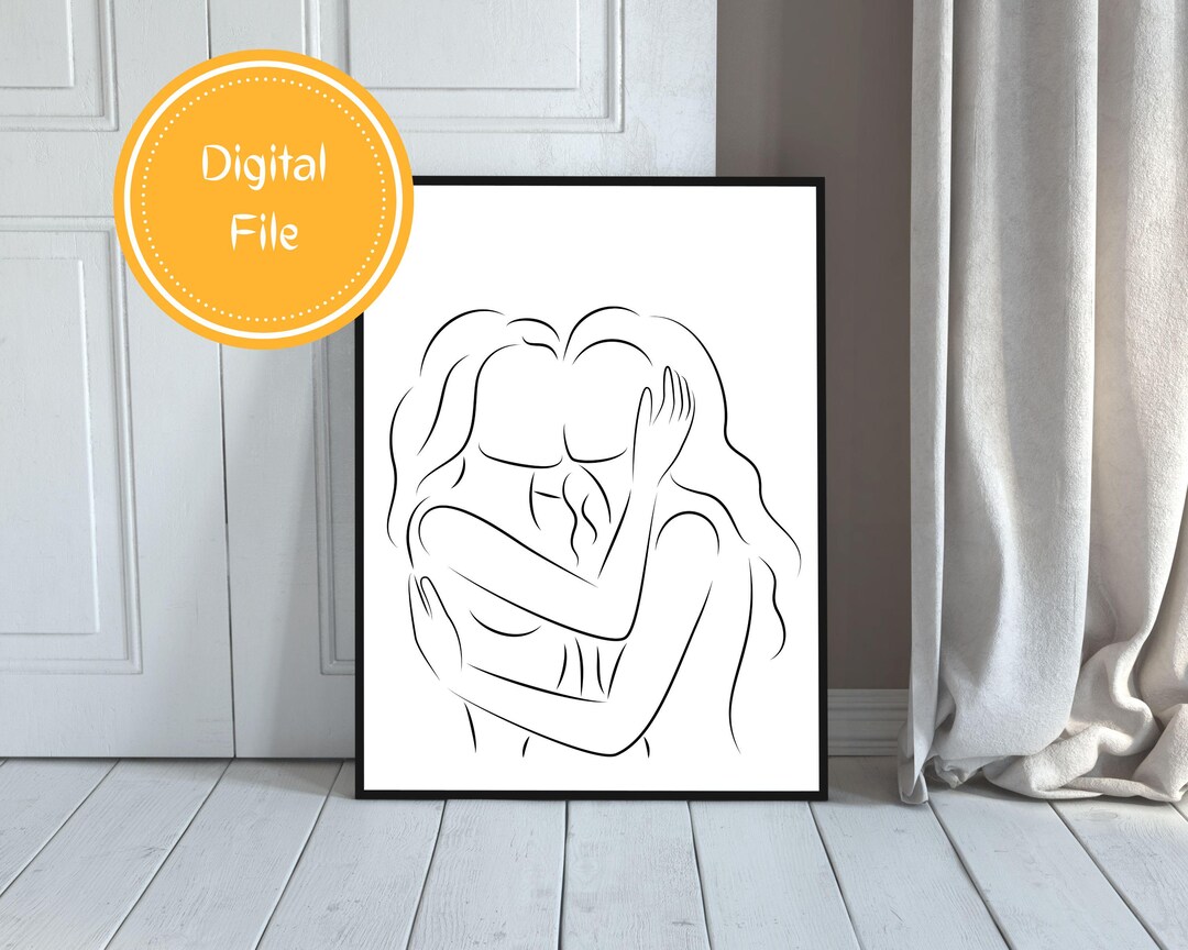 Lesbian Line Art, Gay Lovers Line Art, Bedroom Print, Prints for Home ...
