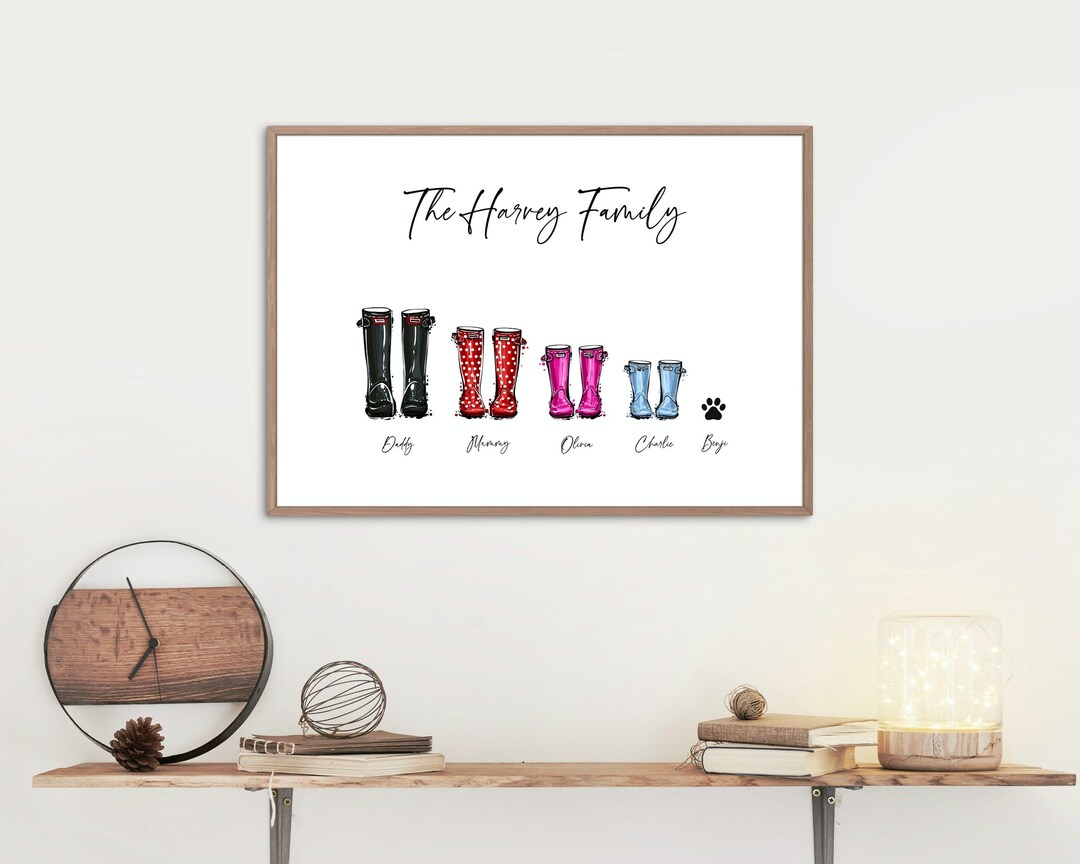 Personalised Welly Family, Welly Boot Family Print, Family Welly Print ...