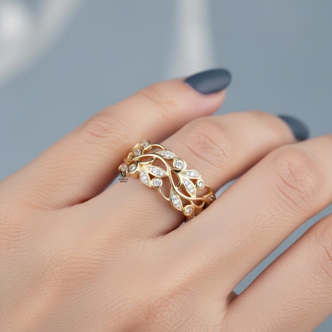 Scrolled Work Full Eternity Band, Leafy Wine Antique Band, Stacking Lab ...