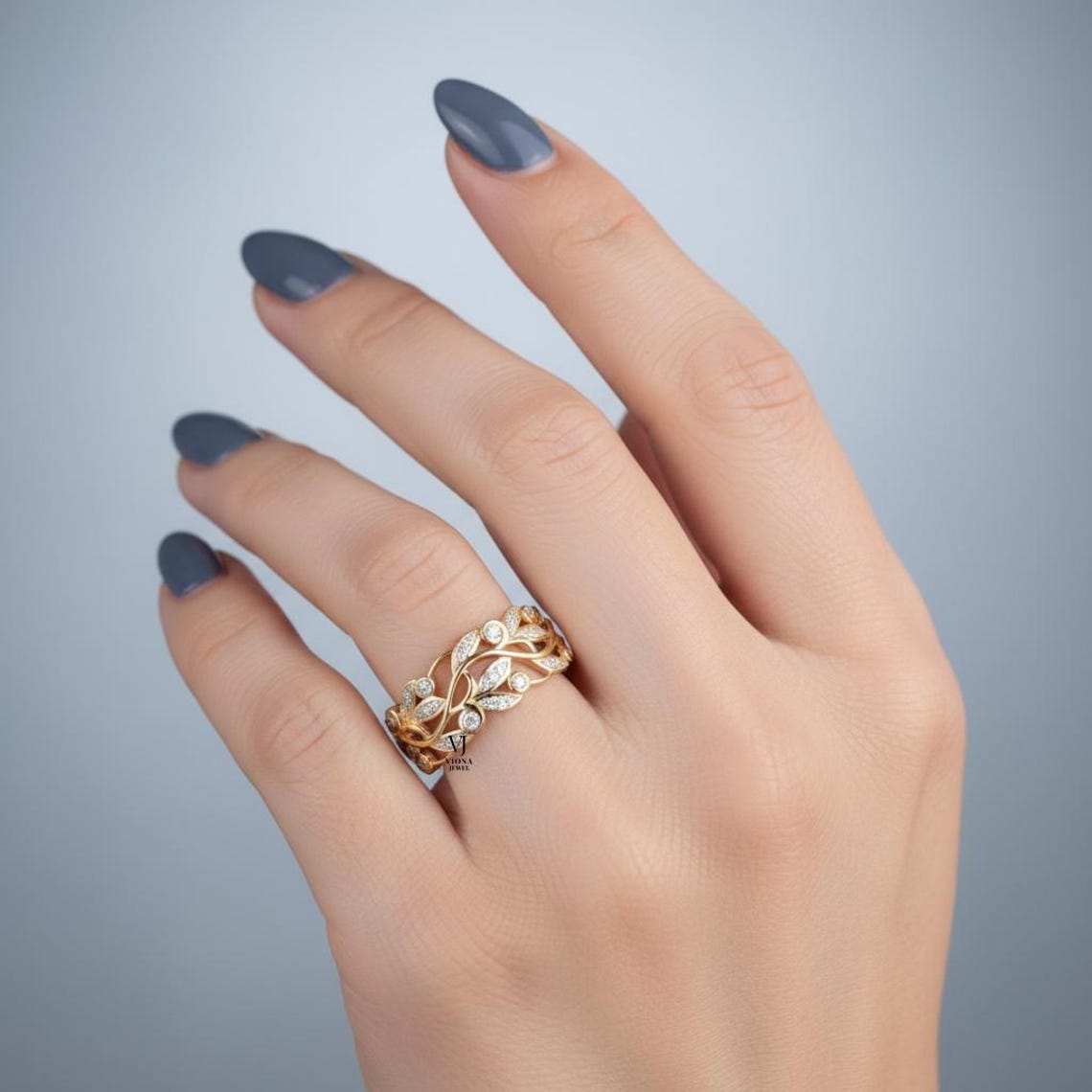 Scrolled Work Full Eternity Band, Leafy Wine Antique Band, Stacking Lab ...