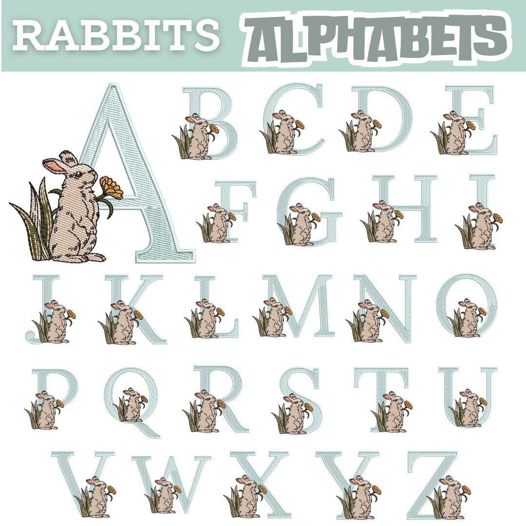 Peter Rabbit Alphabet A-Z Machine Embroidery, Easter Font Machine ...