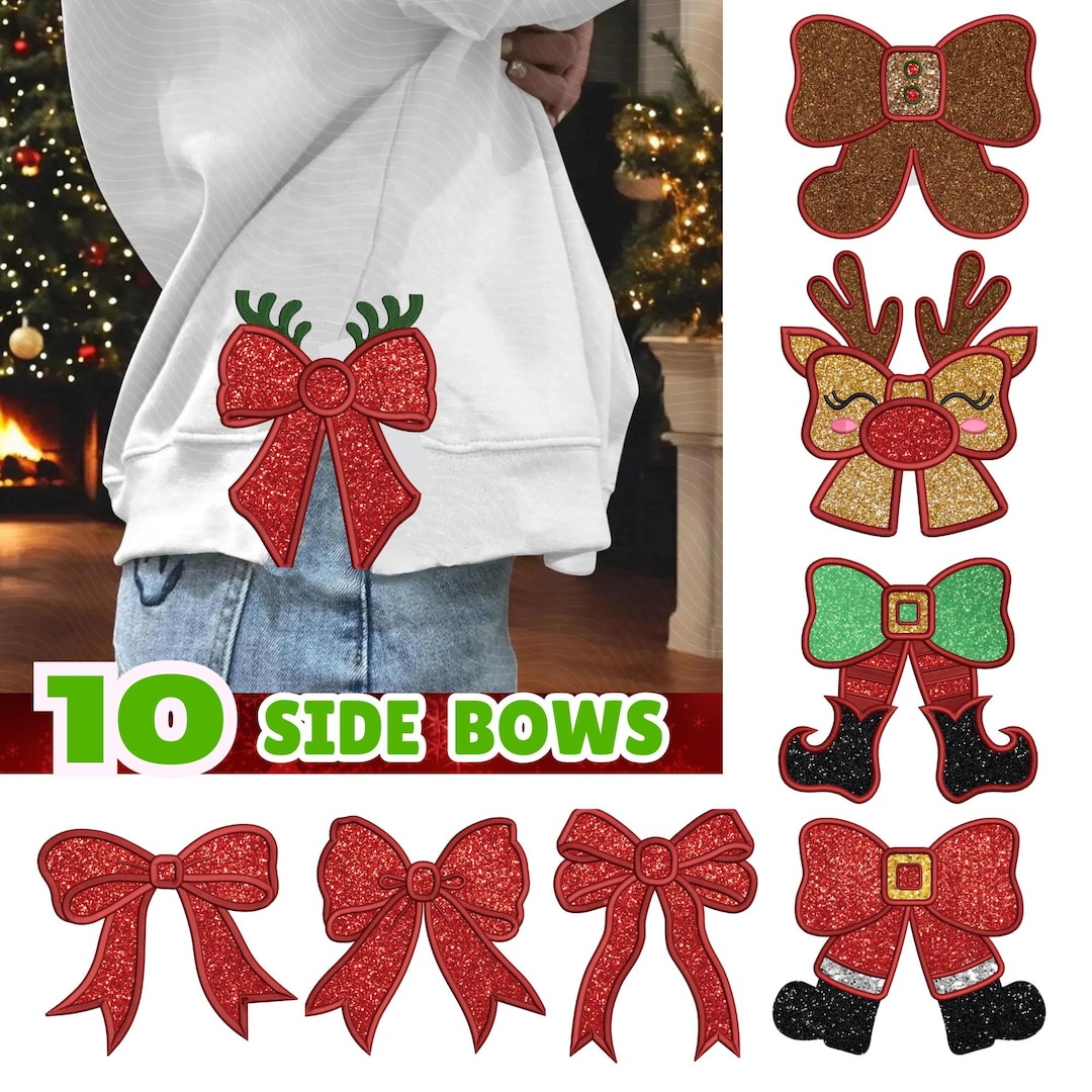 Side Bow Appliqué Sweatshirt Design, Bow Embroidery Design, Bow ...