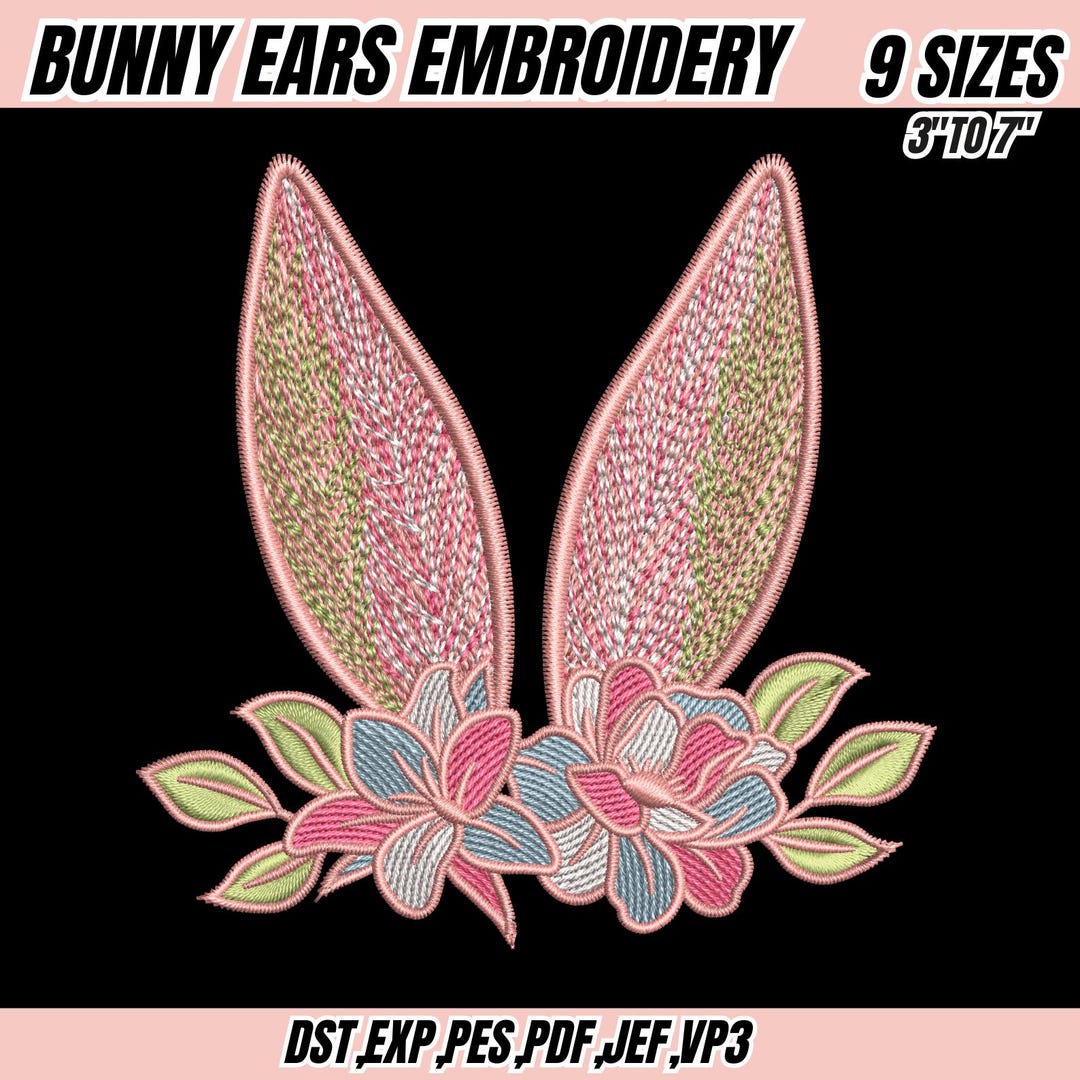 Bunny Ears Embroidery Design, Easter Bunny Ears Machine Embroidery File ...