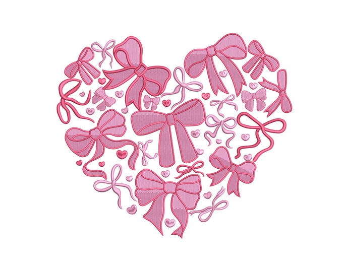 Heart With Bows Embroidery Design, Valentine's Day Embroidery File ...