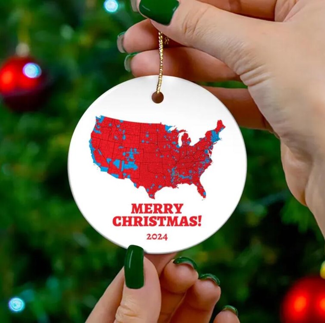 Election Map Red Wave Ceramic Christmas Ornament, Trump 2024, Political ...