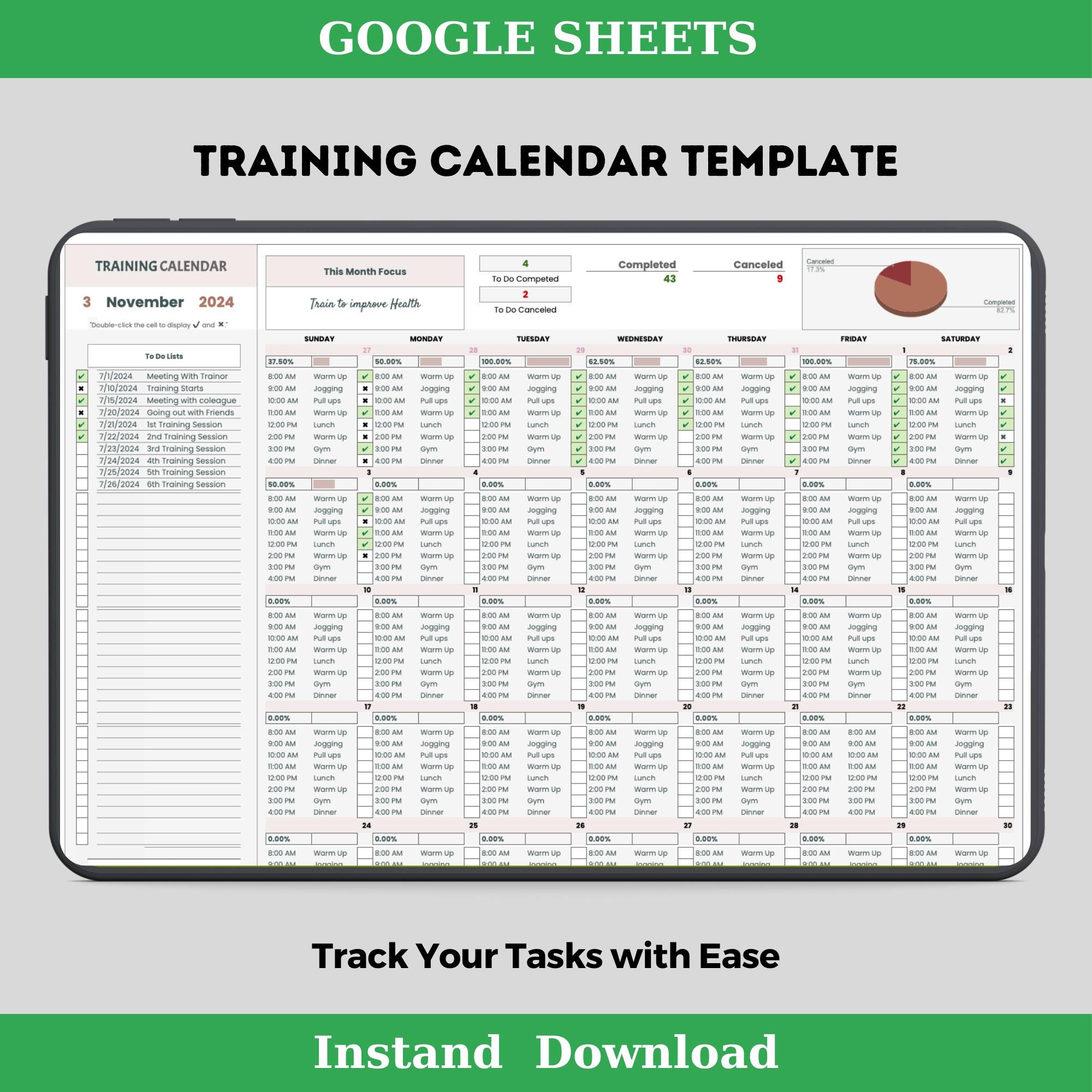 Training Calendar Template, Editable Google Sheets for Organizing ...