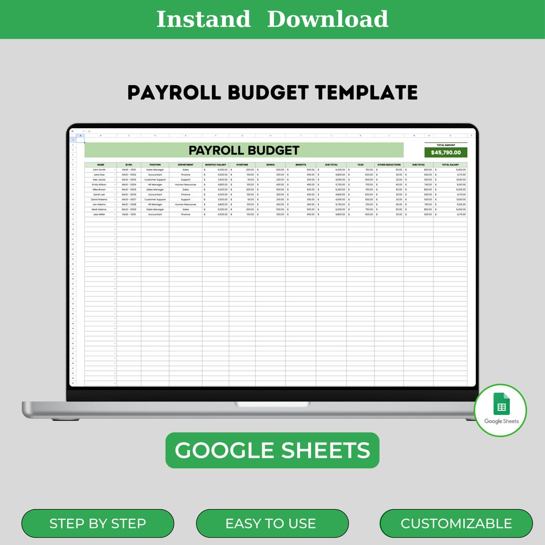 Payroll Budget Template, Digital Download, Editable Google Sheets, Easy ...