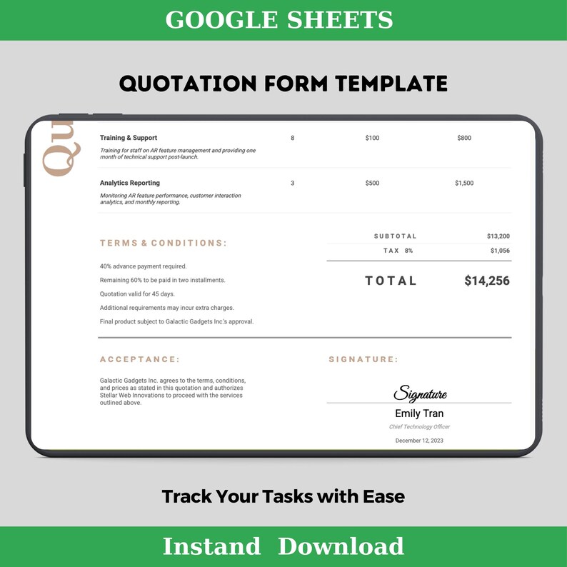 Quotation Form Template, Editable Google Sheets for Pricing and ...
