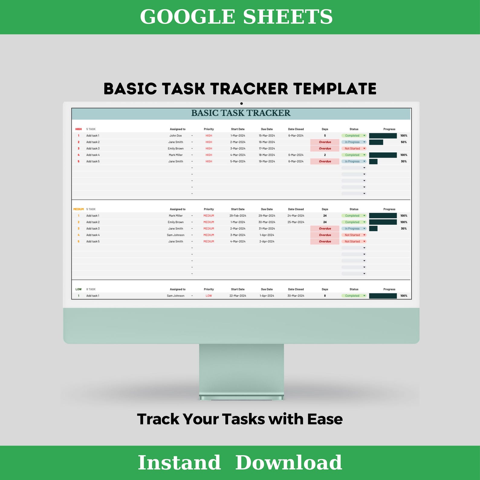 Basic Task Tracker Template, To-do List Planner, Daily Task Log ...
