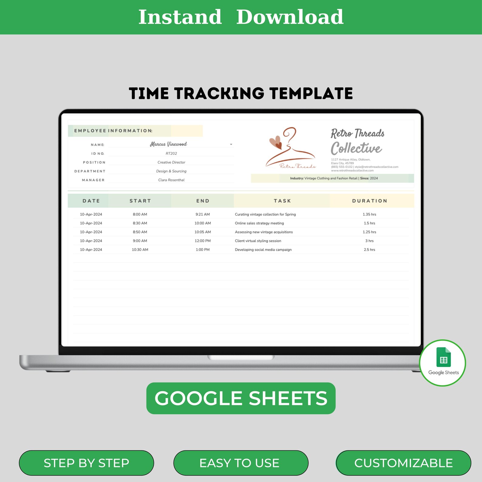 Time Tracking Template, Employee Work Log, Daily Hour Tracker ...