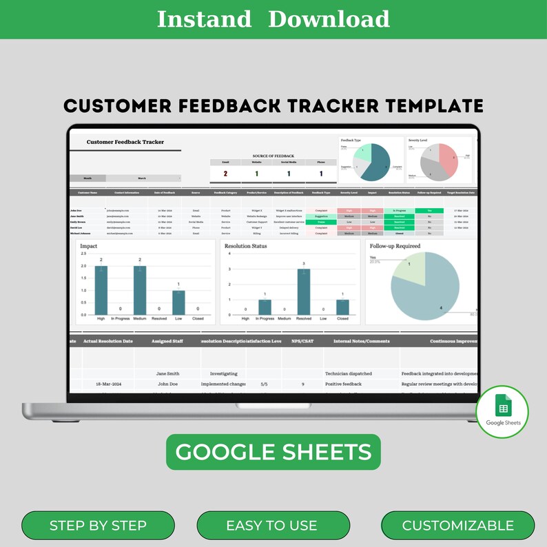Customer Feedback Tracker Template, Google Sheets, Digital Download ...