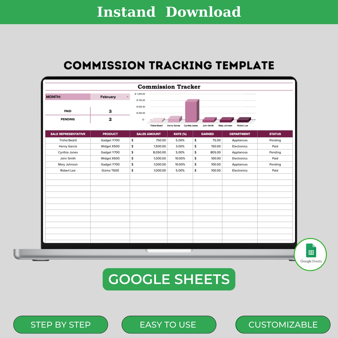 Commission Tracking Template, Sales Commission Log, Earnings Tracker ...