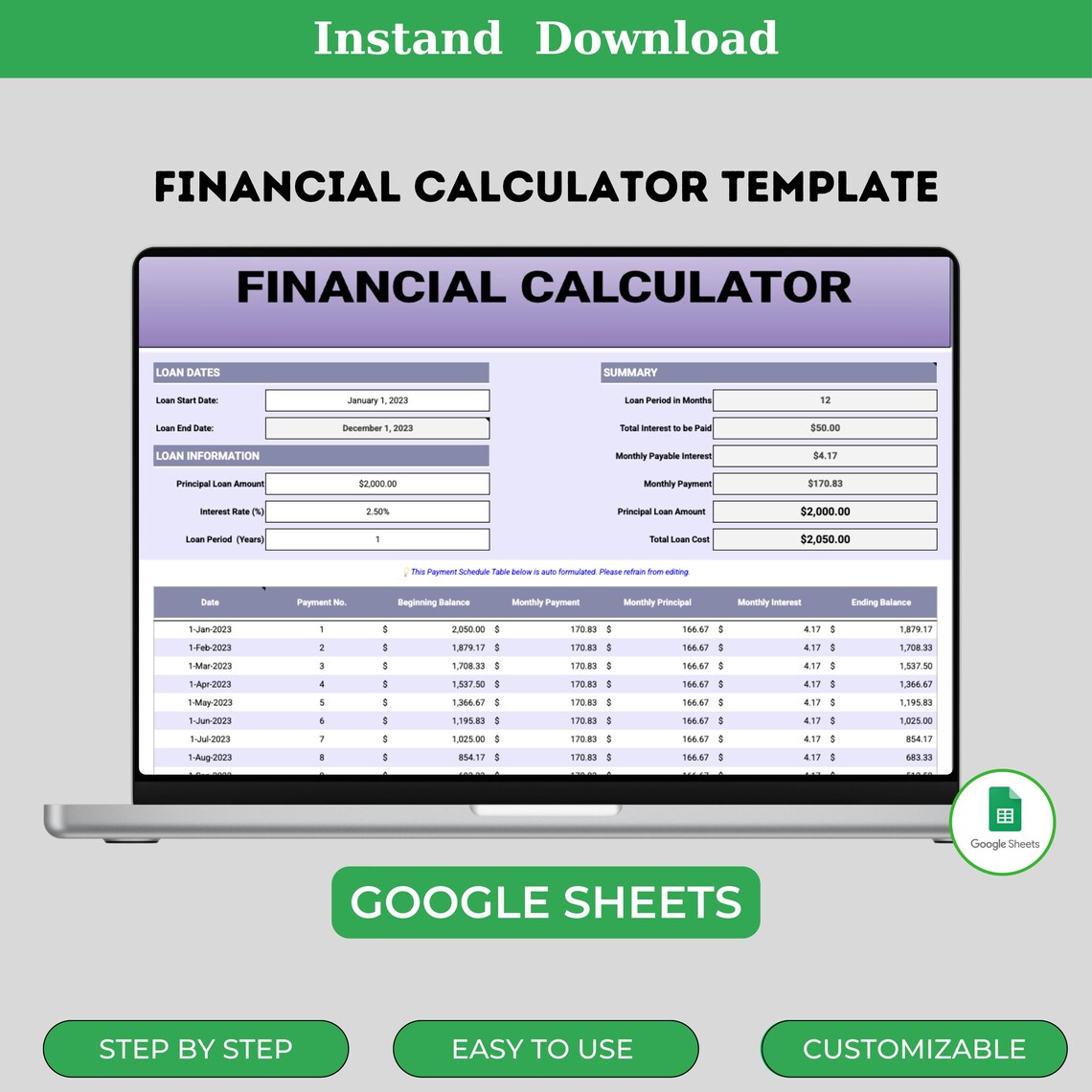 Financial Calculator Template, Budget & Expense Tracker, Google Sheets ...